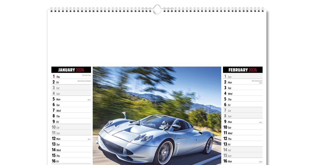 Supercars Memo Promotional Wall Calendar | Brunel Promotions